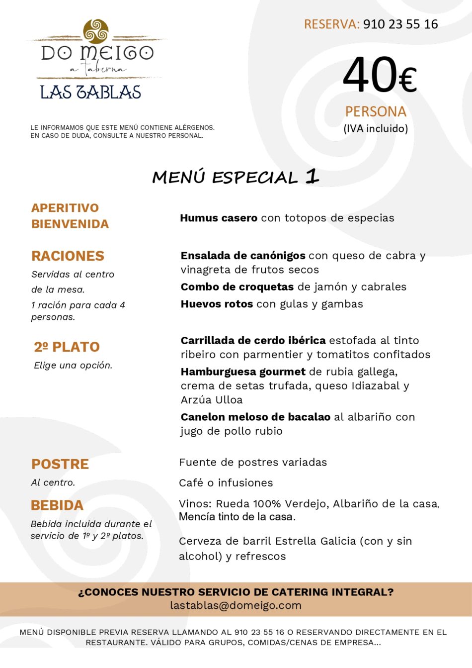 Menús Especiales - Restaurantes Do Meigo